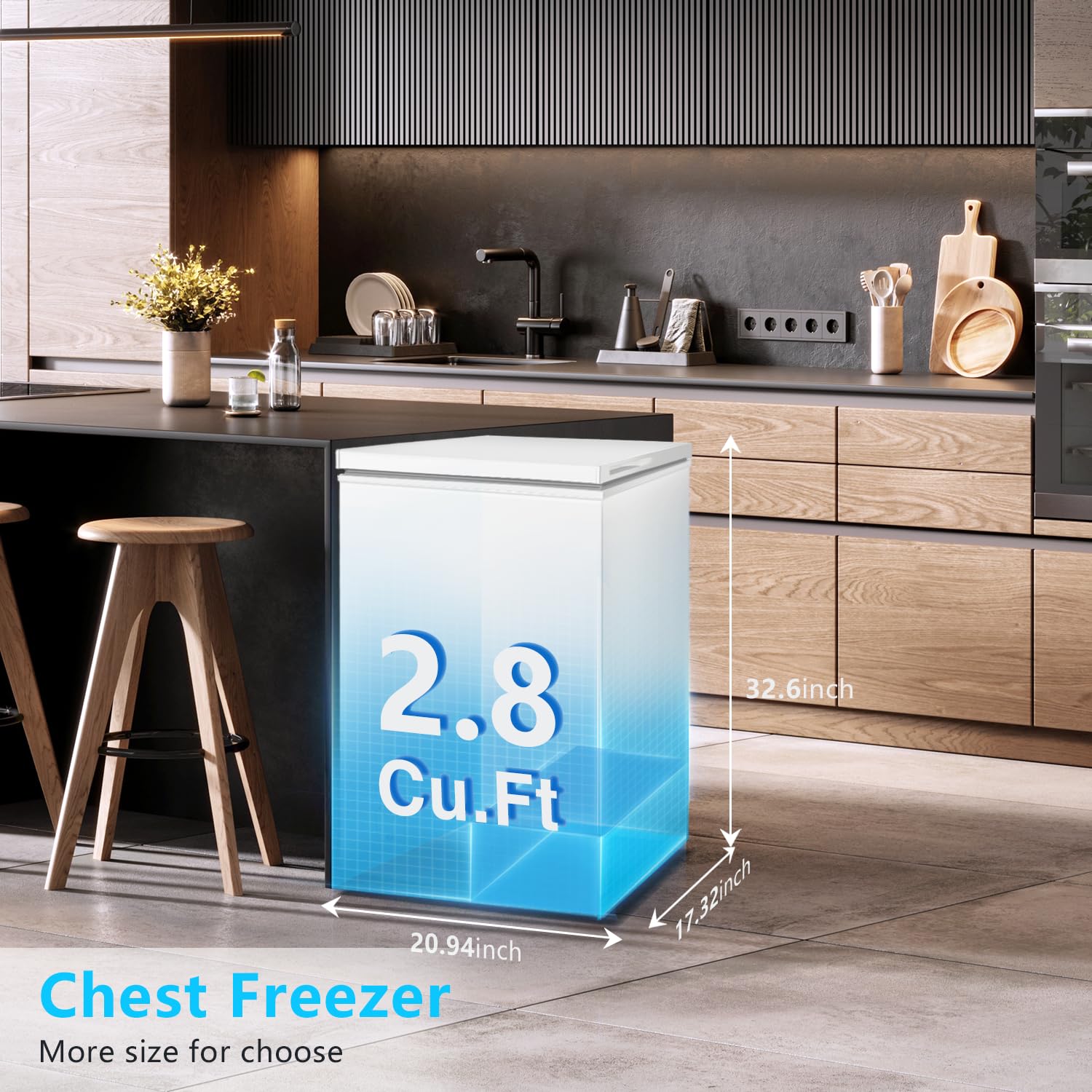 R.W.FLAME Chest Freezer 2.8 Cubic Feet, Deep Freezer with Basket Adjustable Temperature, Energy Saving, Top open Door Compact Freezer, White