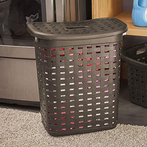 Sterilite Plastic Wicker Weave Dirty Clothes Rectangular Laundry Hamper Bin with Snag Proof Interior and Lift Top Lid, Brown (8 Pack)