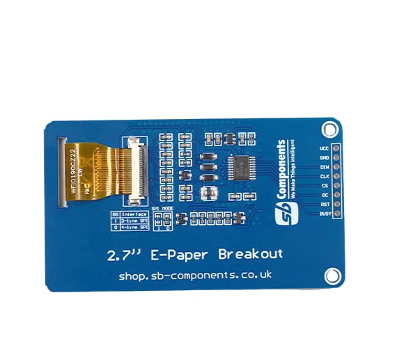 sb components 2.7inch E-Ink Display Breakout 2.7” E-Paper Breakout 3.3V ePaper Display Module with Embedded Controller SPI Interface ePaper for Raspberry Pi/STM32/Arduino (Black-White)