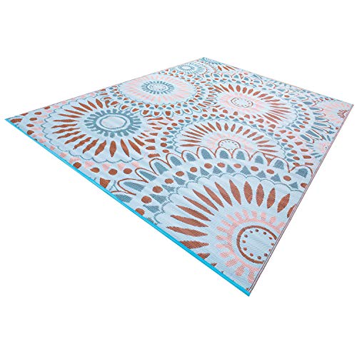 Santextile Reversible Outdoor/Indoor Plastic Straw Rugs Waterproof Portable Mat Easy to Clean Outdoor Patio Mat,Perfect for Garden, Patio, Picnic, Decking-(Blue,8x10Ft)