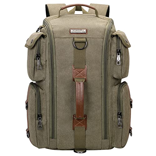 WITZMAN Travel Backpack for Men and Women Carry On Canvas Backpack Duffel Bag for Airplanes Fit 17 Inch Laptop (6661 Green)