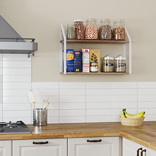 Wallniture Modena 2-Tier 24" Bathroom Organizer, Wall Shelves Kitchen Organization, Laundry Decor Book Shelves for Wall Living Room Burnt Finish, White Bracket