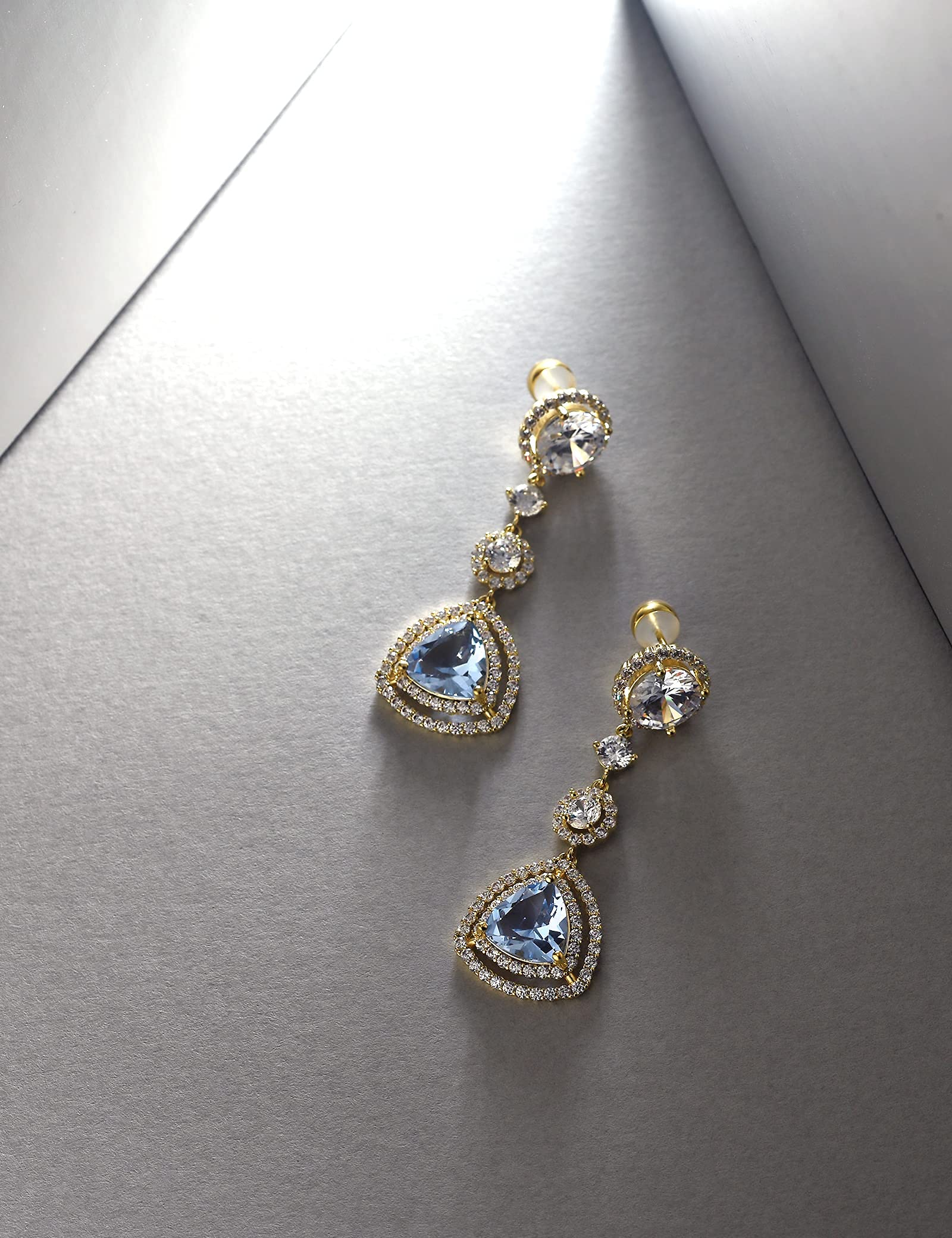 KZZENKI Sky Blue Created Aquamarine Earrings Gold Dangle Earrings for Women, Drop Chandelier Earrings Jewelry Trendy