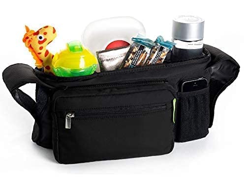 Stroller Organizer,Universal Stroller Bag with Insulated Cup Holders & Large Storage Capacity, Stroller Accessories,Fits for Pushchair Pram, Buggy, Pushchair, Wheelchair (Black)