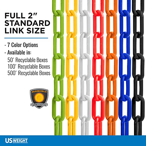 US Weight (Made in USA) 2 inch x 100 feet' White Plastic Safety Chain ft. SunShield UV Resistant Technology