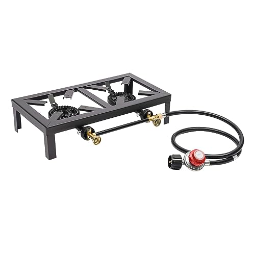 WenDissy Portable Double Burner Outdoor Gas Stove Propane Cooker with Adjustable 0-20 PSI Regulator Hose for Outdoor Cooking Picnics Camping BBQ Hiking