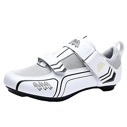 Mens Cycling Shoes Indoor Road Bikes Shoes Compatible with Peloton with Look Delta Cleats,White,8