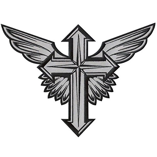 Huge Winged Cross Reflective Wings Christian Biker Jacket Embroidered Patch 12"