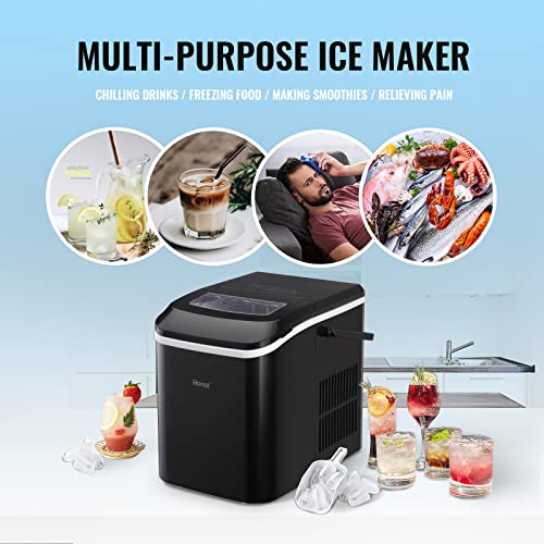 WANAI Ice Makers Countertop Portable Ice Machine 9 Ice Cubesin 7-8 Mins, 26lbs/24H, Self-Cleaning Electric Ice Making Machine with Ice Scoop and Basket L&S Bullet Sizes for Home Office Bar Party