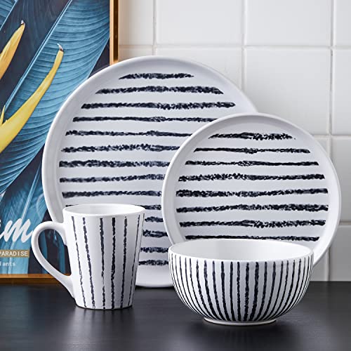 Stone Lain Nova Stoneware Dinnerware Set, 16-Piece Service for 4, Black