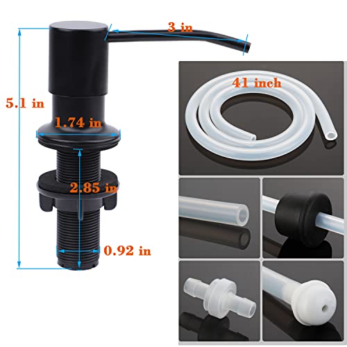 Soap Dispenser for Kitchen Sink Black Under Sink Kitchen Dish Soap Dispenser Pump Stainless Steel Liquid Soap Dispenser with 41" Extension Tube