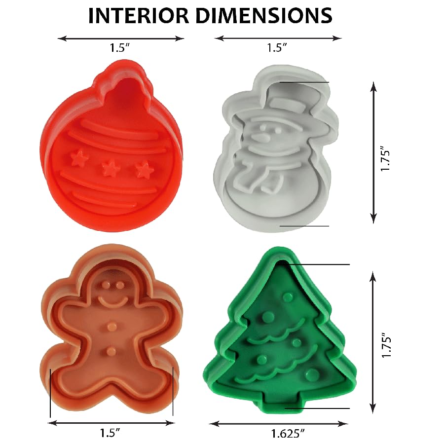 R&M International 0 Christmas 2" Pastry/Cookie/Fondant Stampers, Tree, Snowman, Gingerbread Boy, Ornament, 4-Piece Set