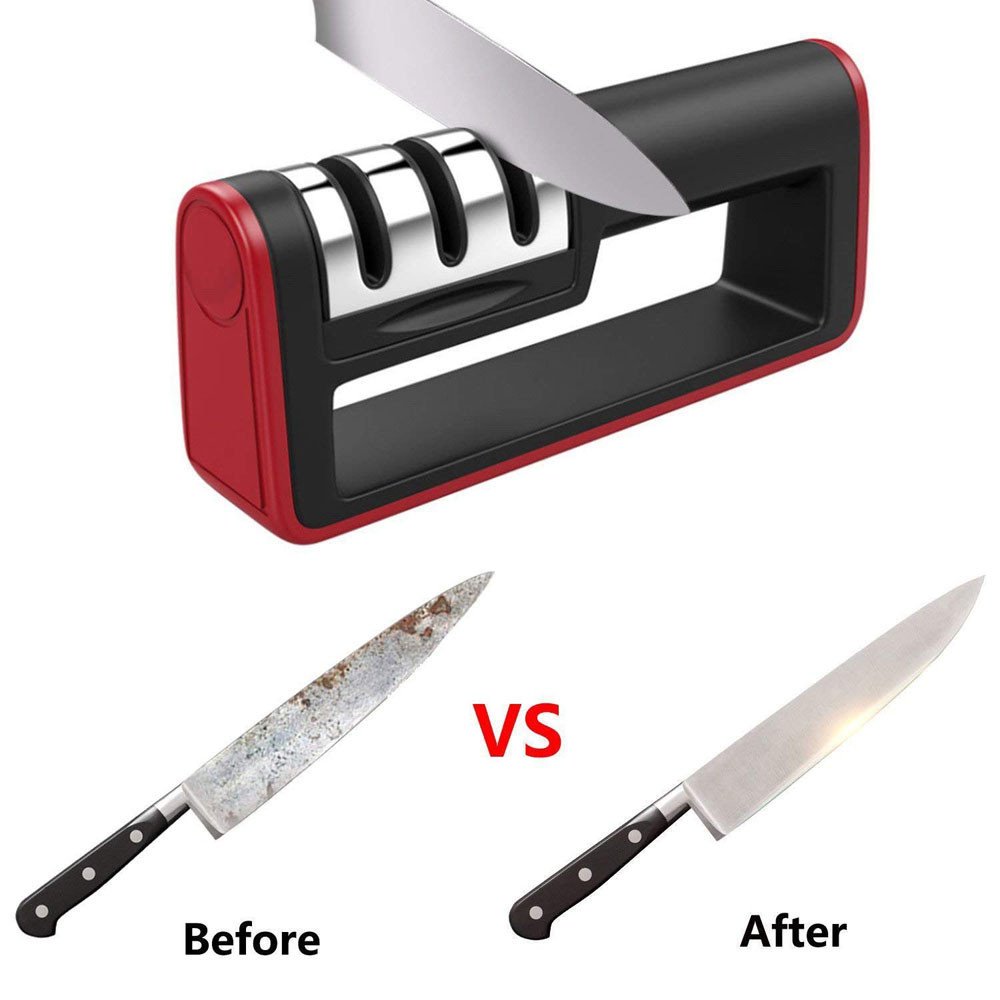 N/AX Sharp-Edged Stone Fast Sharpener Tool Kitchen Sharpening Three-Stage Kitchen,Dining & Bar (Black and red)