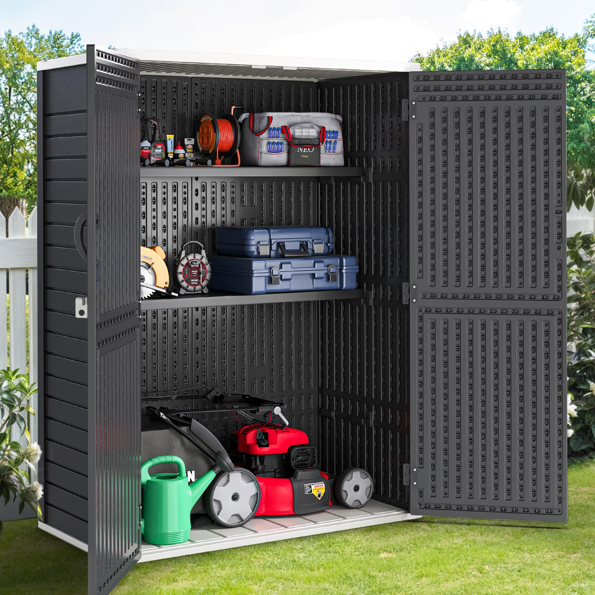 YITAHOME Metal Storage Shed Shelves for 59 cuft Vertical Outdoor Storage Shed,2PCS Space-Saving Waterproof Shelf with 8 Screws for Outdoor Storage Sheds, 51 inx13.8 in, Easy Assembly, 22 lbs, Black