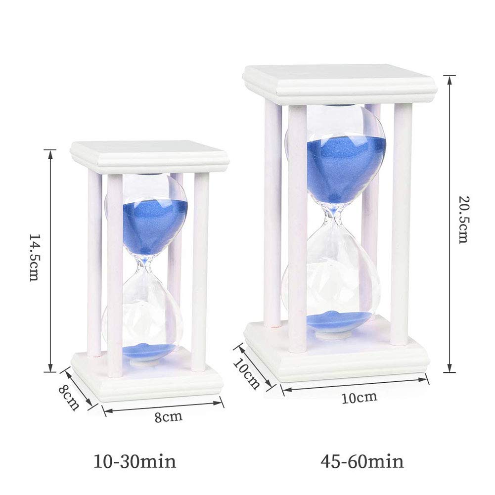 One Hour Hourglass Sand Timer Wooden White Frame Stand Sandglass Clock Timer for Office Kitchen Home Decor (Blue Sand, 60 min)