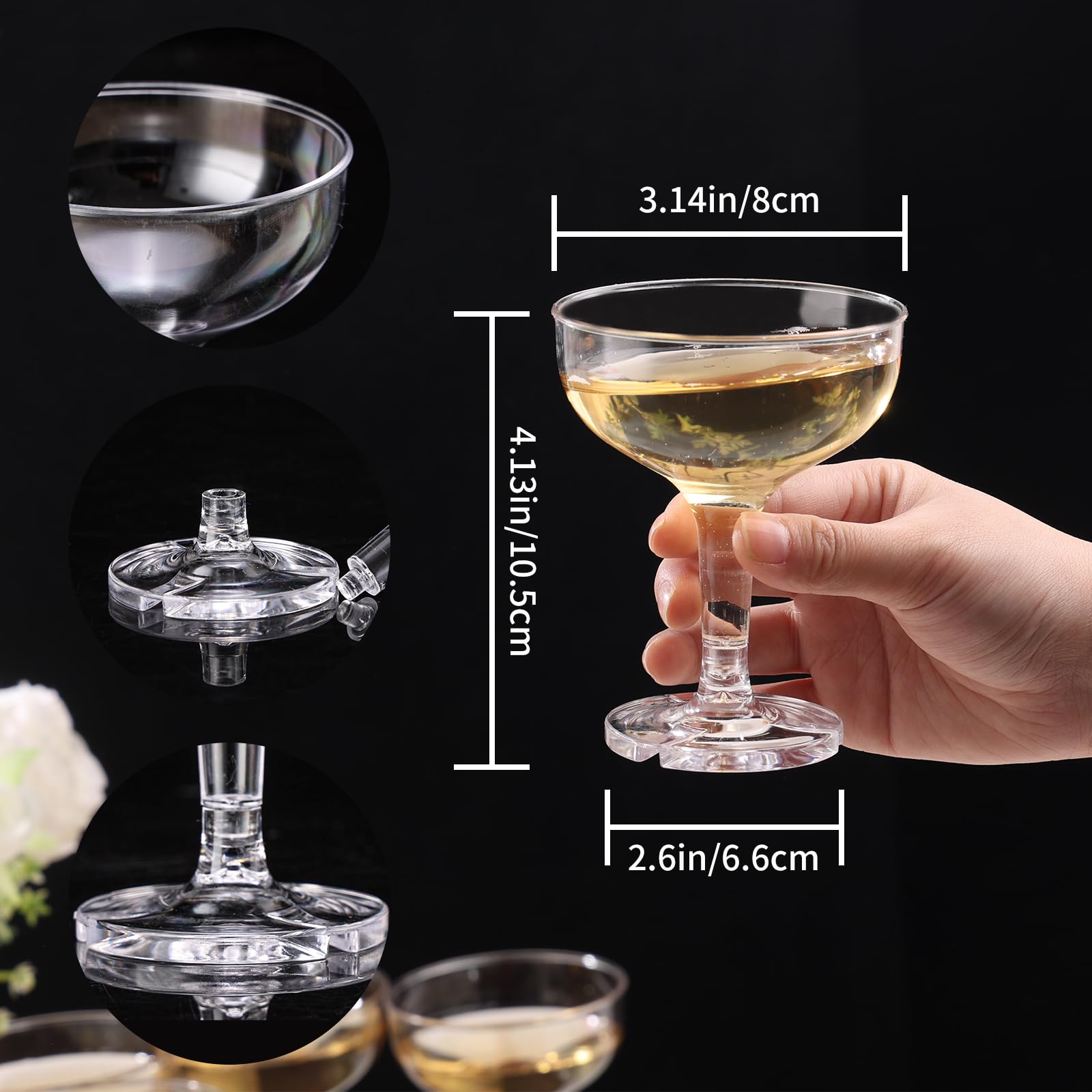 ZOMUIA 50 Pack Acrylic Champagne Coupe Glasses Plastic Champagne Tower for Party Wedding Martini Cocktail Glasses Reusable Champagne Cups for Wedding Birthday Party Anniversary, 5oz