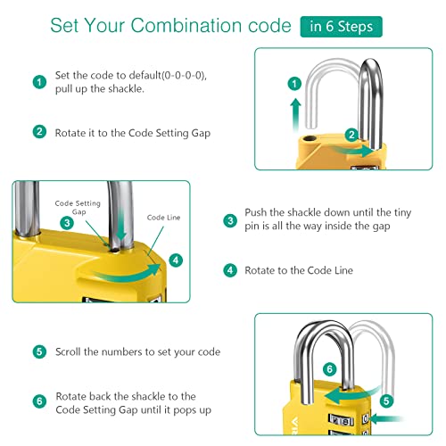 ORIA Combination Lock, (Newest)4 Digit Combination Padlock Set, Metal and Plated Steel Material for School, Employee, Gym or Sports Locker, Case, Toolbox, Hasp Cabinet and Storage, Black&Yellow, 2PCS