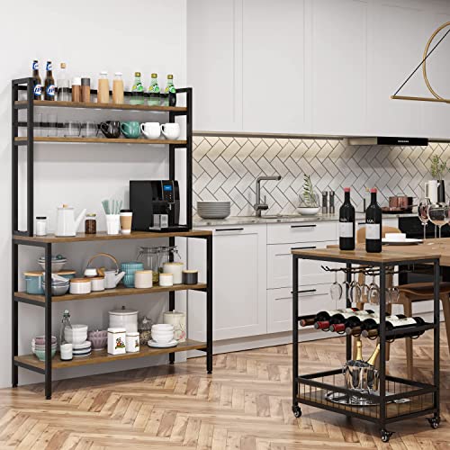 HITHOS Industrial 5-Tier Kitchen Bakers Rack with Hutch, Microwave Oven Stand with Shelves, Coffee Bar for Living Room, Utility Storage Shelf for Home Office, Rustic Brown