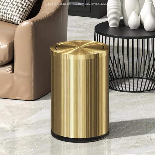 YOJIA 9L / 2.4 Gallon Stainless Steel Gold Trash can with Flipping Lid, Fingerprint-Proof Garbage Cans, Wastebasket Bin for Bathroom,Bedroom,Dorm,Office,Hotel,Metallic Gold (Gold Single Layer)