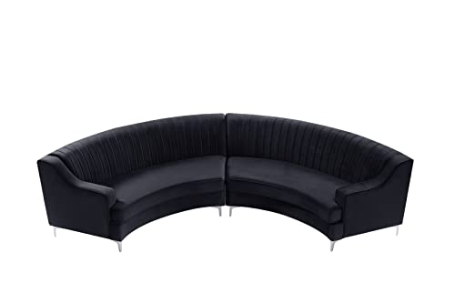 Yoglad Upholstered Curved Sectional Sofa, Modern Style Semicircle Couch, Tufted Sofa with Metal Legs, Circular Sofa with Villose Pillows for Living Room (Black, 140" Stripe Style, Velvet)