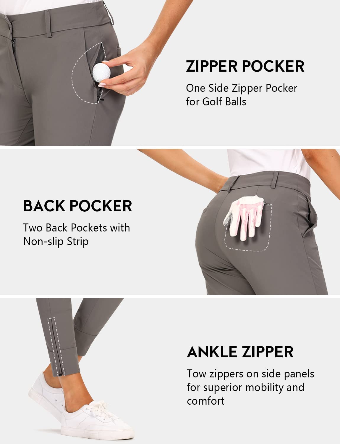 Hiverlay Womens pro Golf Pants Quick Dry Slim Lightweight Work Pants with Straight Ankle Also for Hiking or Casual Ladies,Gray-l