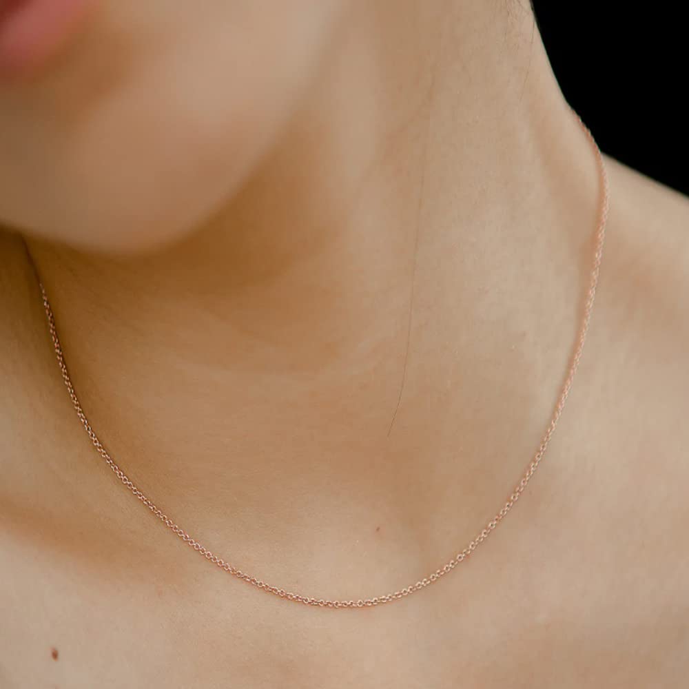 Jewelry Affairs 14k Rose Solid Real Gold Cable Link Chain Necklace, 0.8mm, 20"