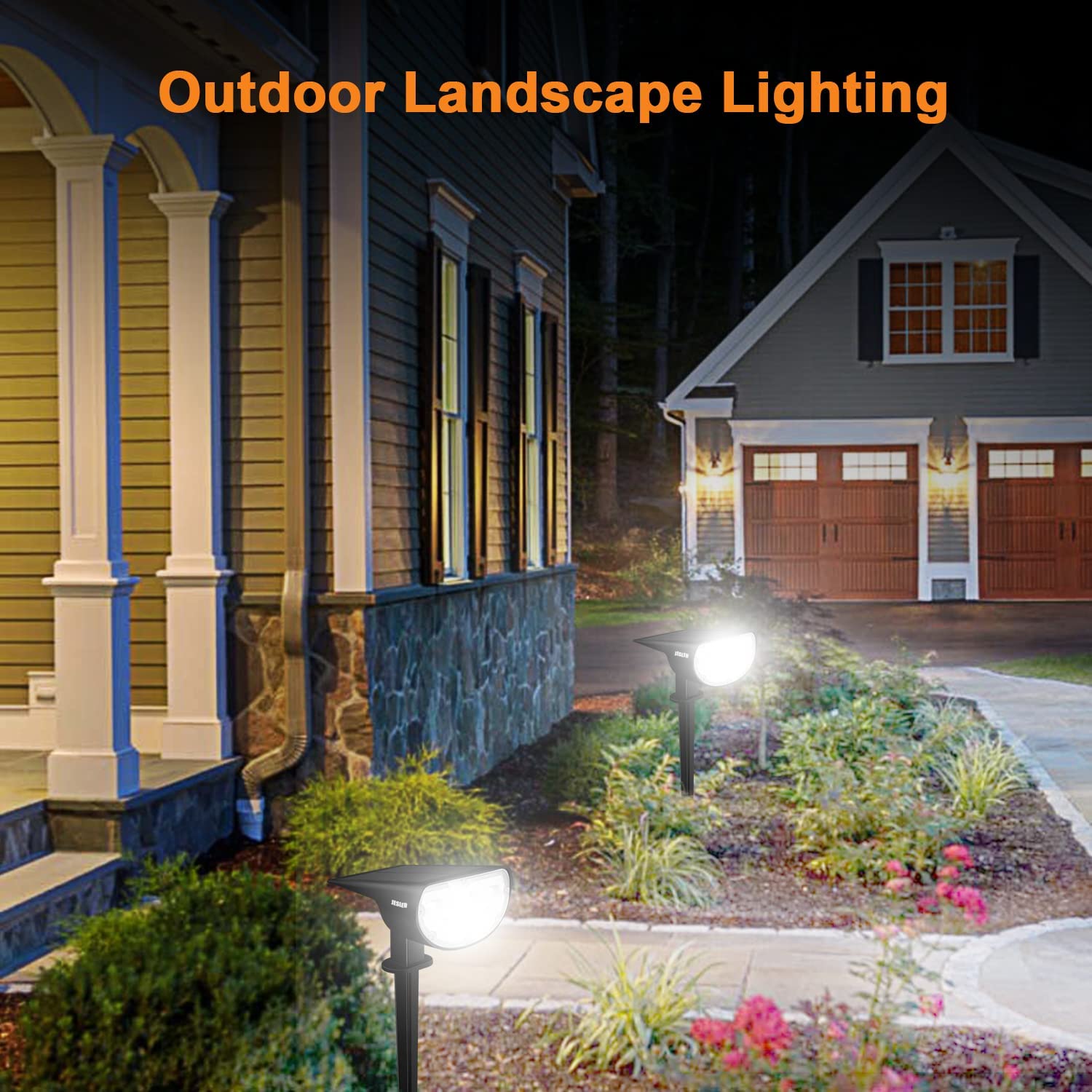 JESLED Solar Outdoor Lights, Solar Spot Lights Outdoor Waterproof IP67, 2 Modes(All Night Lighting) 2-in-1 Landscape Lights 2 Pack