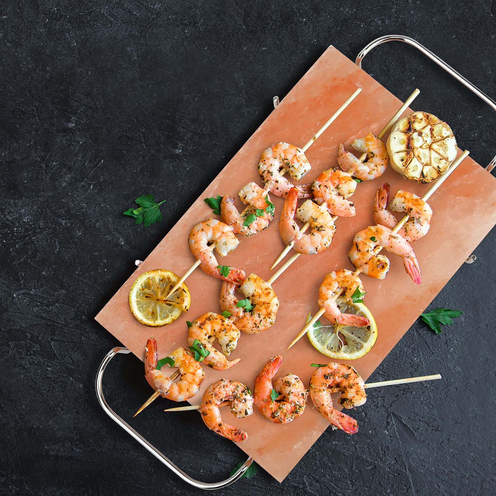 Onlyfire Himalayan Salt Block Cooking Plate with Steel Tray Set 12β x 8β x 1.5β for Cooking, Grilling, Cutting and Serving