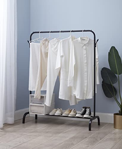 WEASHUME Clothes Rack 43.3 Inches Garment Rack,Coat stand with Bottom Shelf Portable Metal Clothing Rack for Hanging Clothes Coat Rack Black