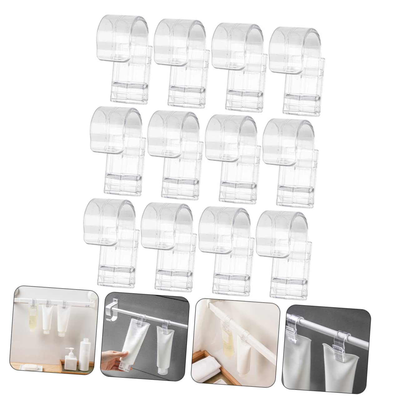 VOSAREA 12pcs Hook Clip Toothpaste Clip Coat Hangers Facial Face Wash Clear Shower Suction Hooks Mirror Holder Clips Bathroom Clear Hanging Clips Multipurpose Storage Hanging Clip
