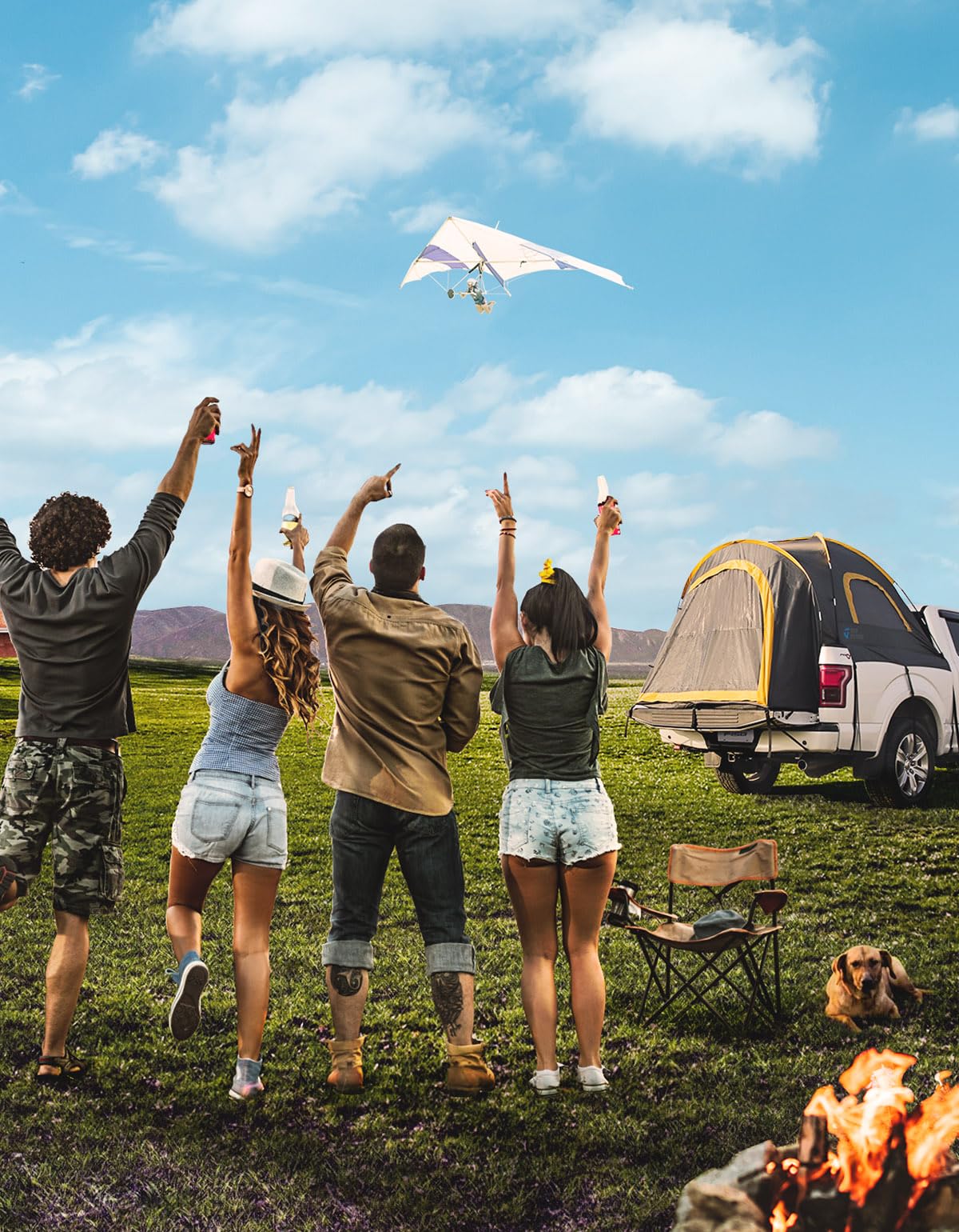 JoyTutus Pickup Truck Tent 2.0, Waterproof PU2000mm Double Layer for 2 Person, Portable Truck Bed Tent with Rainfly, 5.5'-6' Camping Preferred - Orange
