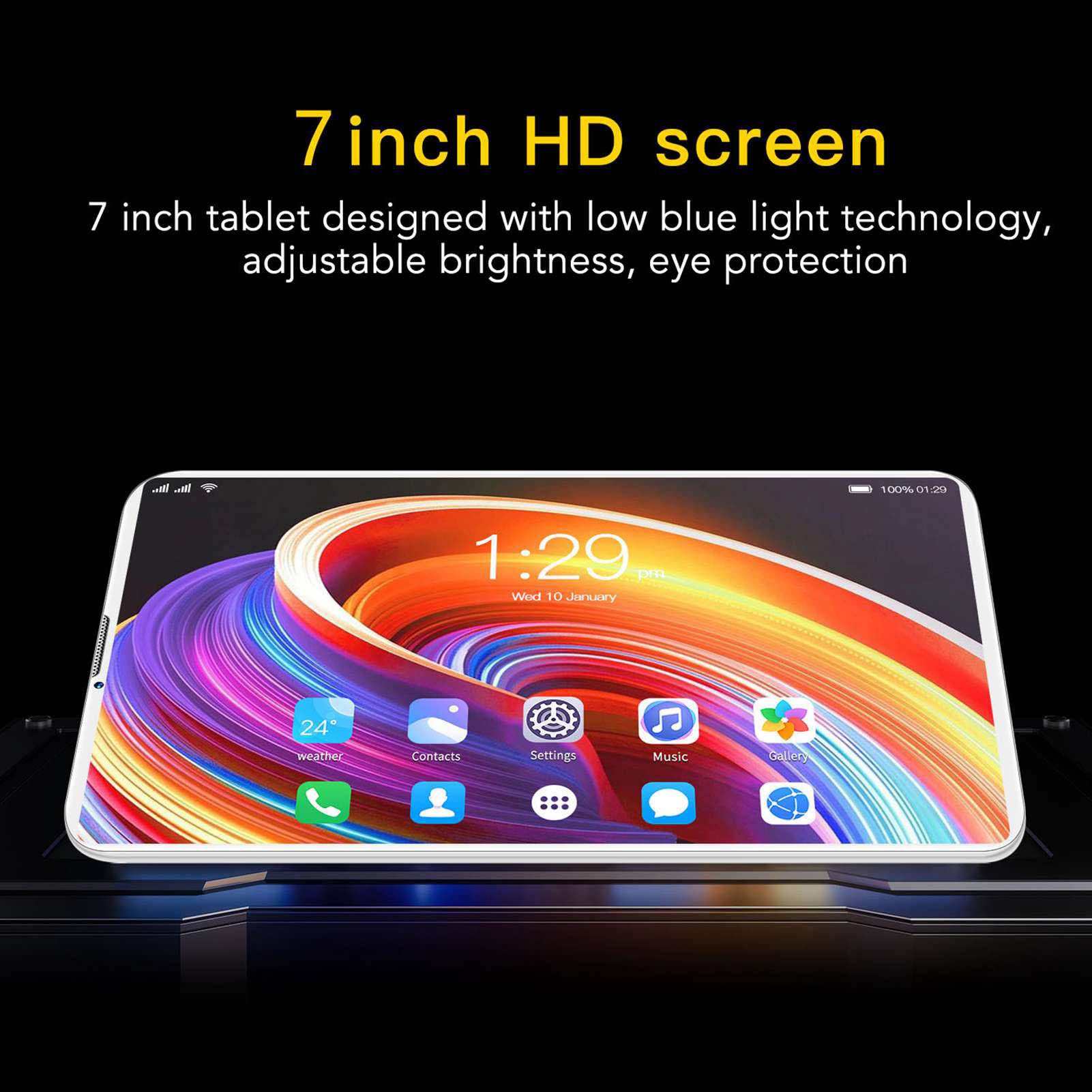 Septpenta 7 Inch Kids Tablet, 32G Memory Storage, Supports 128GB TF Card, Low Blue Light Technology, 5Gwifi Bluetooth,Dual Cameras, 1280X800ips LED Screen Ideal for Kids to Enjoy Reading(Black)