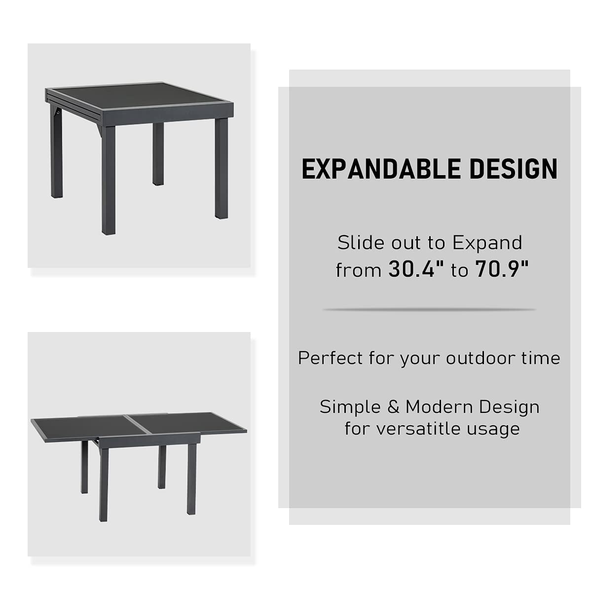 VredHom Patio Aluminum Top Dining Table,53"- 106" Outdoor Extendable Dining Table Backyard Bistro Rectangle Table Outdoor Furniture Garden Adjustable Table (Black)