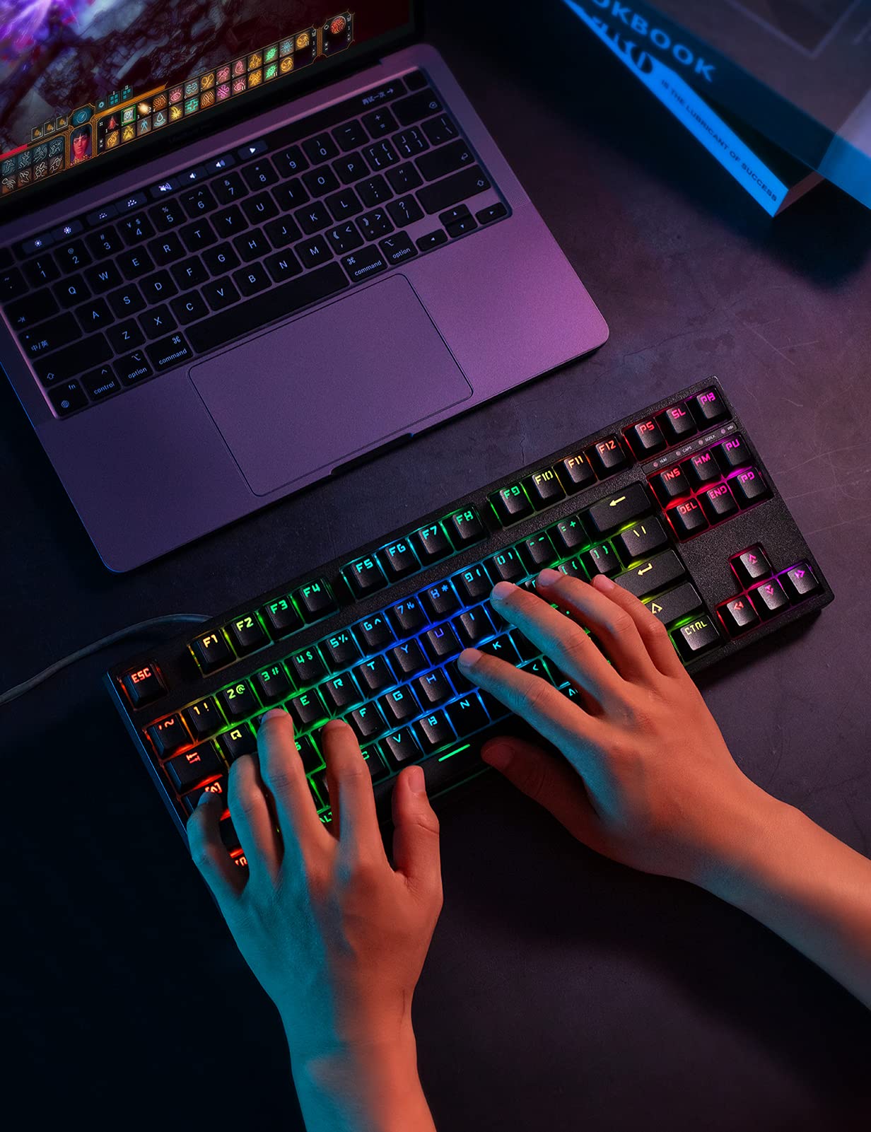 hiwings TKL Mechanical Keyboard, Compact Gaming Keyboard RGB Rainbow Backlit 80% 87 Keys Wired Keyboard with Blue Switches for Windows, Mac with Type C Adapter (Extra OTG) (Black)