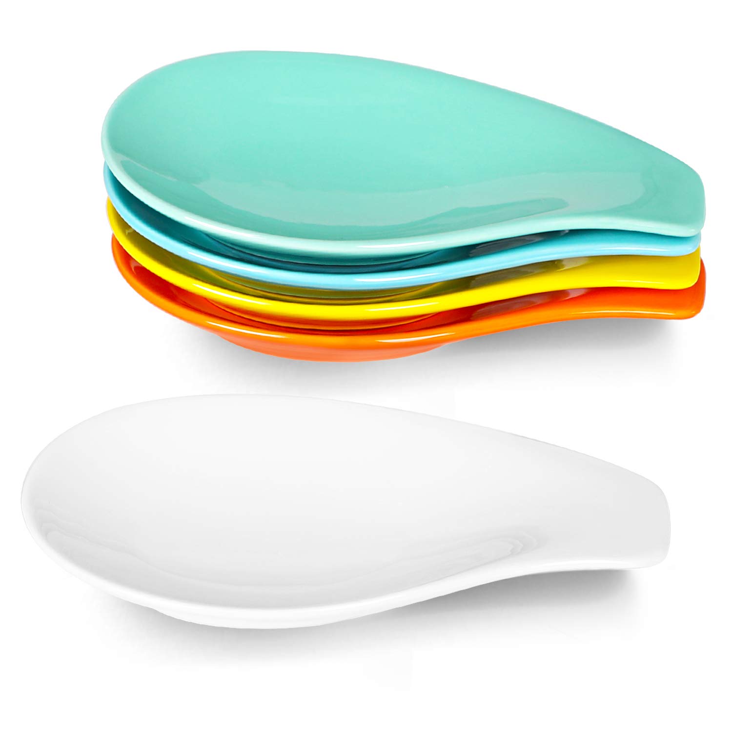 ONTUBE Ceramic Spoon Rests for Buffet Table Set of 5, Porcelain Sauce Dish Resting Cooking Spoons Holder for Home and Kitchen, 6.5 Inch MixColor
