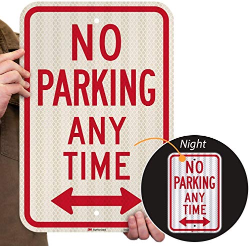 SmartSign - K-2331-HI-12x18 "No Parking Any Time" Sign | 12" x 18" 3M High Intensity Grade Reflective Aluminum Red on White