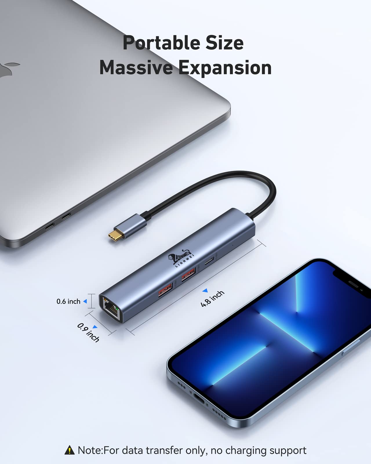 USB C Hub with Ethernet 10Gbps USB 3.1, LIONWEI 4 IN-1 USB C Splitter for MacBook with 2 USB 3.1 Port, USB C 3.1 Port & 1000M Ethernet, Portable Adapter for Laptop, PC, Smartphone Plug and Play Dongle