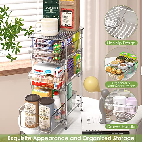 YOOMIDDA Bathroom Storage Organizer with Dividers, Multi-Purpose Kitchen Under Sink Organizers and Storage Slide-Out, Closet Organization, Kitchen Pantry Cabinet Medicine Bins (4 Tier)