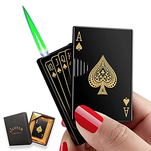 Jet Torch Lighter, Refillable Butane Playing Card Lighter, Exquisite Packaging, Windproof Lighters, Cool Lighter for Men, Candle, Camping, Birthday. (Butane Not Included) (Black Ace)