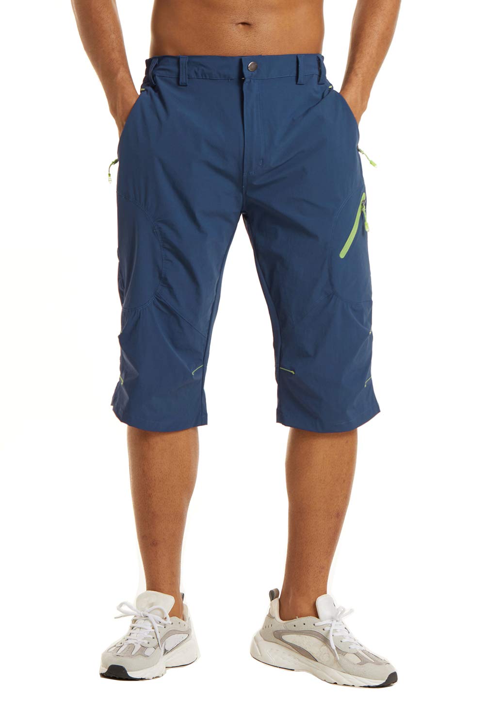 LACSINMO Men's Below Knee Shorts Quick Dry 3/4 Hiking Long Walking Shorts Summer Thin Capris with 4 Zipper Pockets Royal Blue