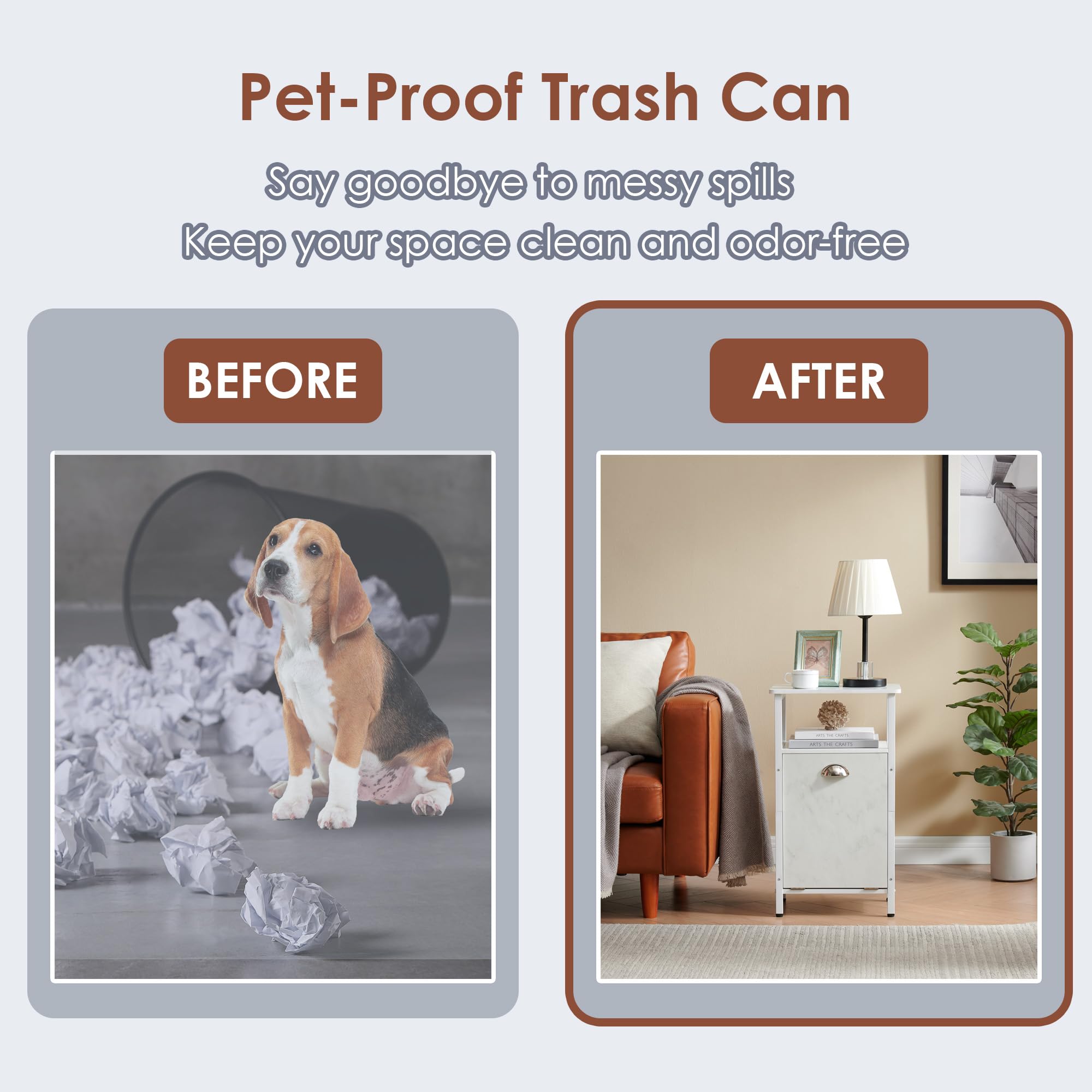 Sufulaa End Table/Nightstand/Bedside Table/Side Table, Decorative Pet Proof Hidden Small 3 Gallon Trash Can Cabinet for Living Room,Bedroom,Home Office,Bathroom,Kitchen
