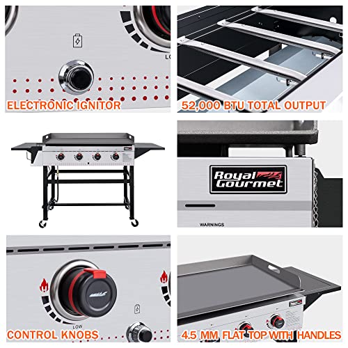 Royal Gourmet GB4003 36-Inch BBQ Propane Griddle, Outdoor 4-Burner Flat Top Gas Grill, Barbecue Camping Garden Backyard Cooking, Black
