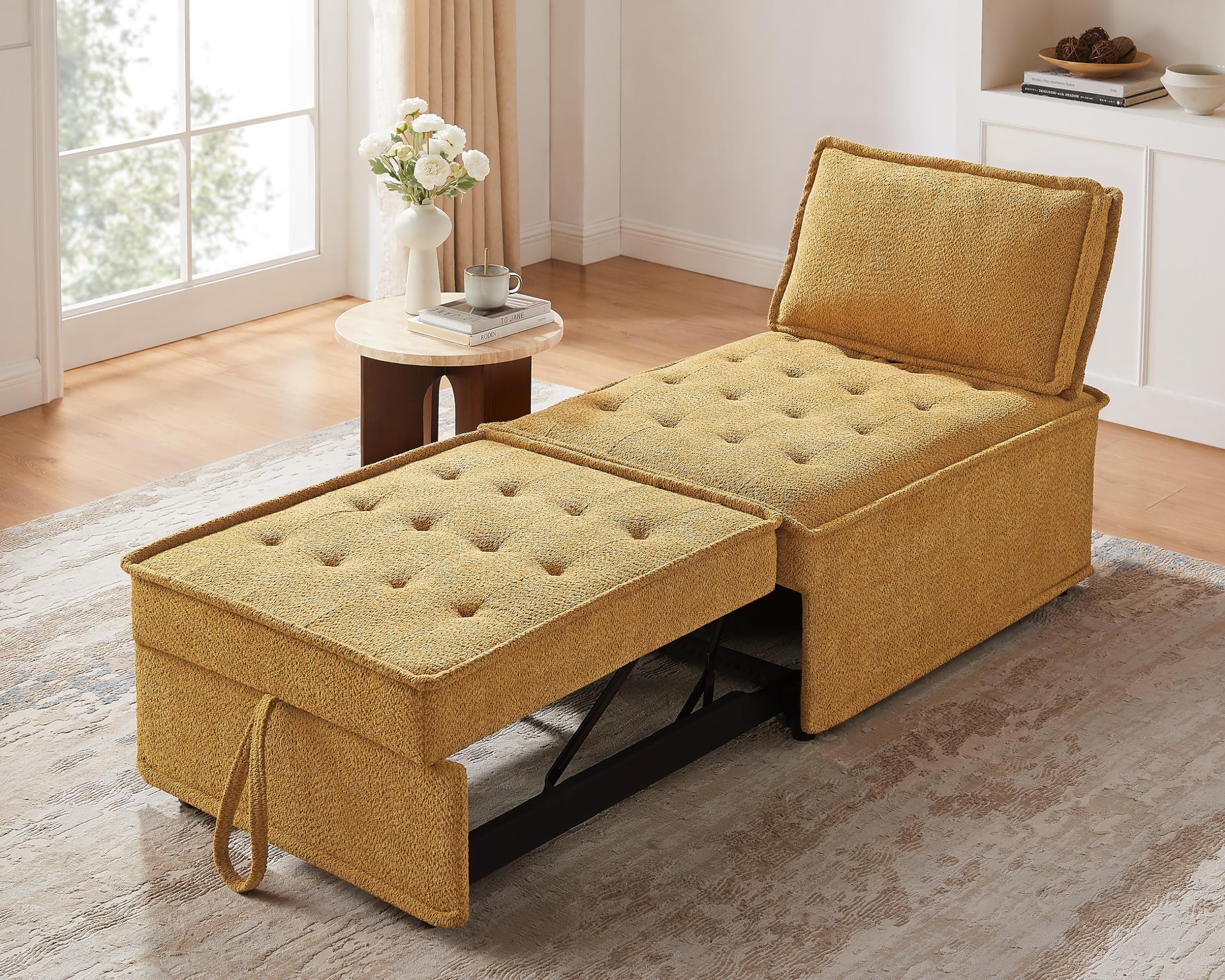 VANOMi Sleeper Chair, Convertible 3-in-1 Chair Sofa Bed, Boucle Pull-Out Bed with Adjustable Backrest, Oversized Sleeper Chairs for Adults for Living Room Bedroom Small Spaces