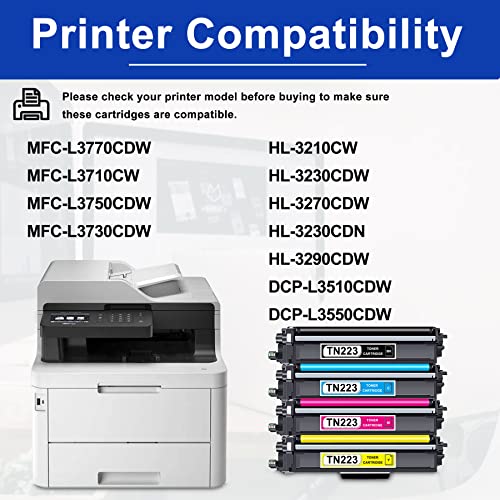 YOISNER TN-223 TN223 Toner 2 Black 1 Cyan 1 Magenta 1 Yellow Compatible TN 223 Toner Cartridge Replacement for Brother HL-3210CW MFC-L3770CDW MFC-L3710CW MFC-L3750CDW MFC-L3730CDW Printer 5 Pack