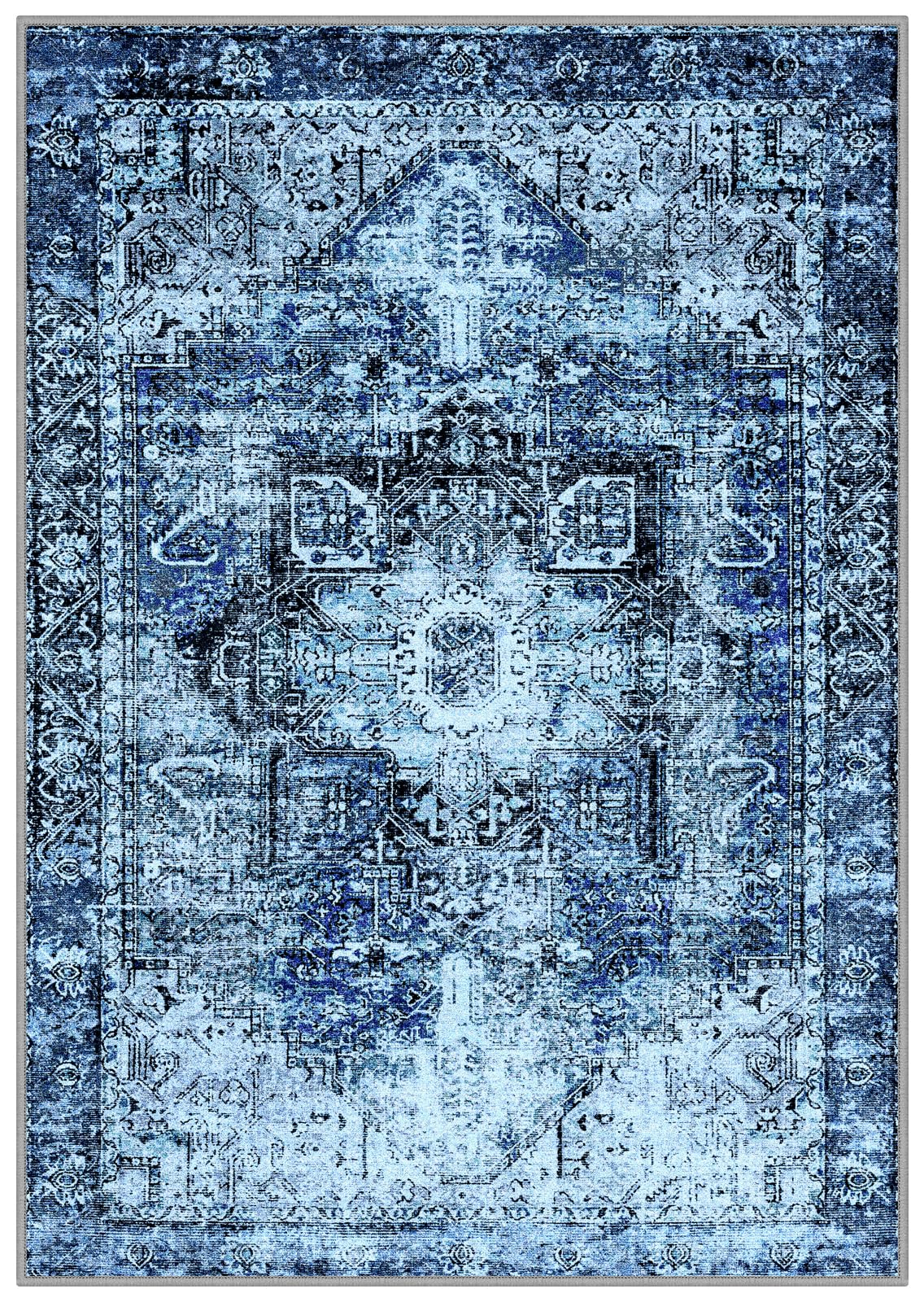 Worxvell 3x5 Washable Rug - 3x5 Bedroom Non Slip Rugs for Kitchen Bathroom Area Rug Oriental Backing Rubber Carpet for Small Entryway Entry Office Indoor Low Pile Throw Mat