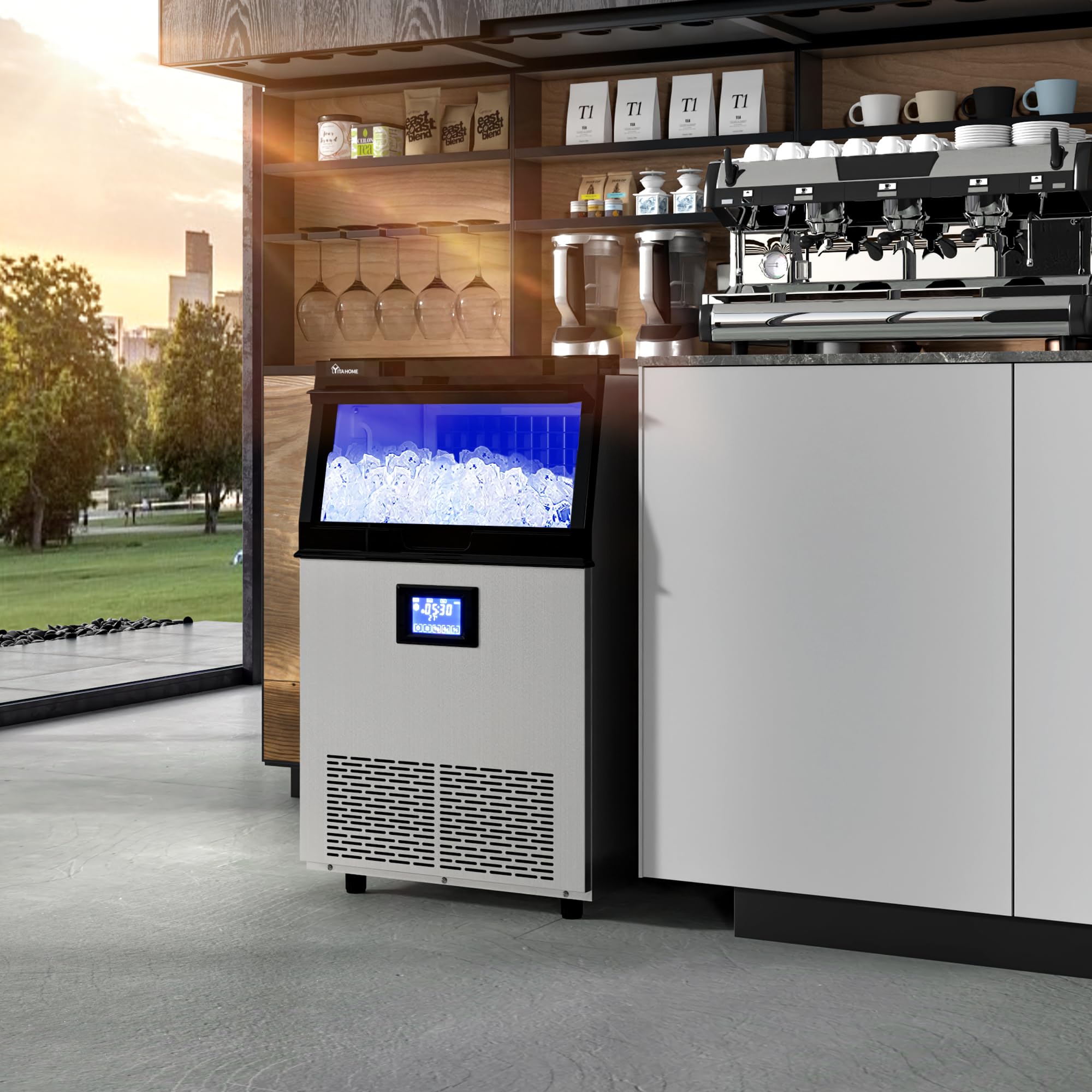 YITAHOME Upgraded Commercial Ice Maker Machine, 150LBS/24H Large Ice Maker Under Counter with 33LBS Storage Bin, Outdoor Free Standing Undercounter Ice Machine for Restaurant, Home, Bars, Coffee Shop