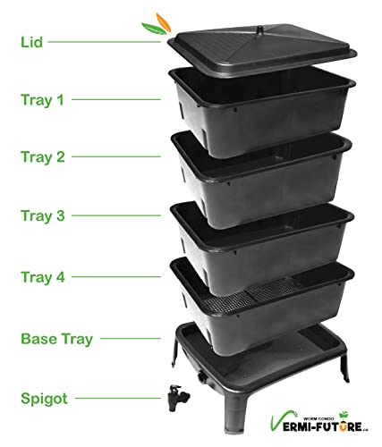 Vermi-Future® Worm Condo Composting Worm Bin 4 Working Trays (with Startup Bedding)