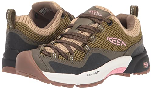 KEEN Women's Wasatch Crest Vent Breathable Hiking Sneakers, Olive Drab/Pink Icing, 8.5