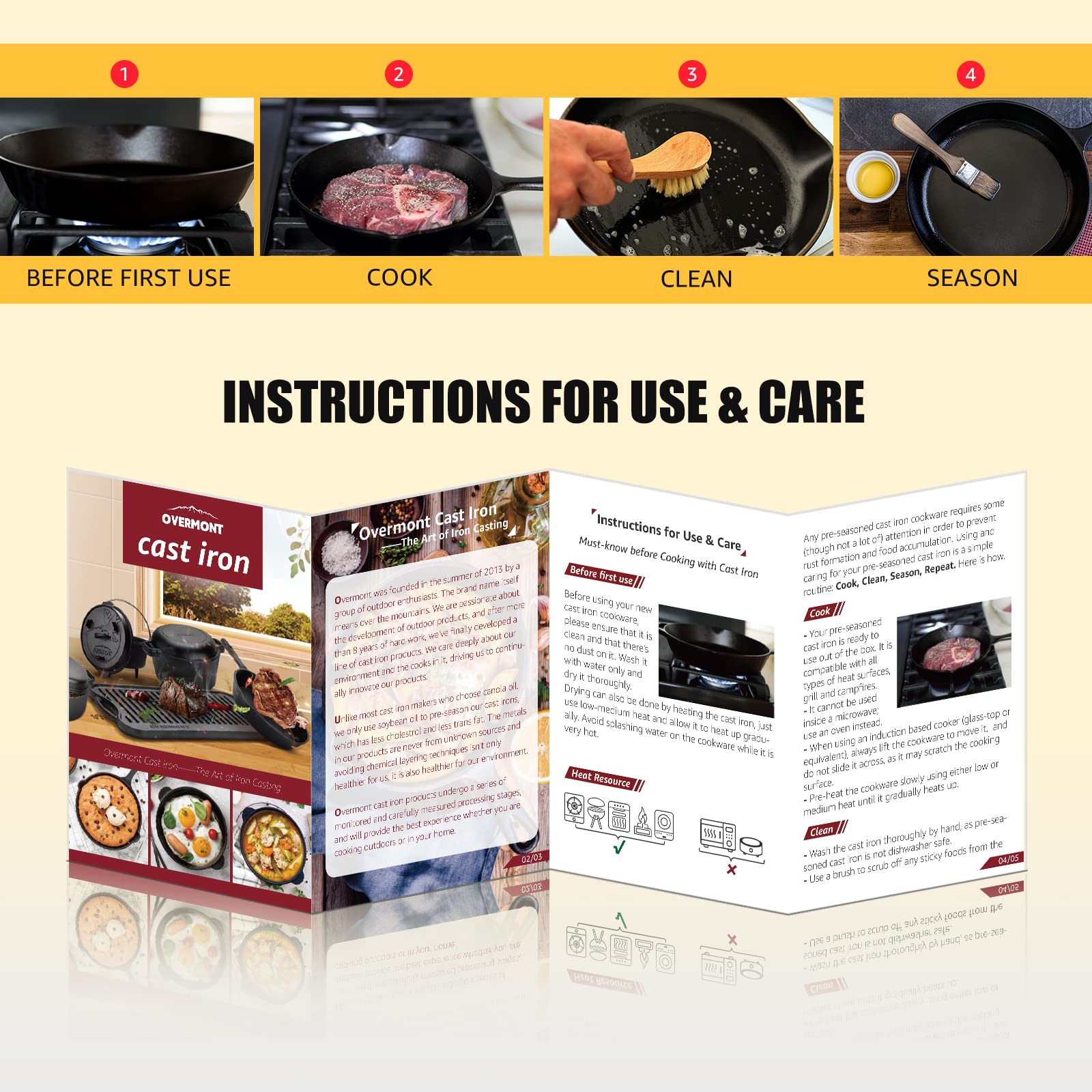 Overmont Pre-seasoned 17x9.8" Cast Iron Reversible Griddle Grill Pan with handles for Gas Stovetop Open Fire Oven, One tray, Scrapers Included