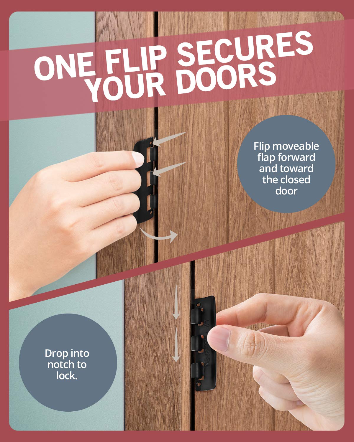 Jack N’ Drill Flip Action Door Lock (6 Pack)- Reversible Privacy Door Locks with Anti Lockout Screw for Child Proofing and Home Defense, Easy to Install and Durable Lock for Interior Swing-in Doors